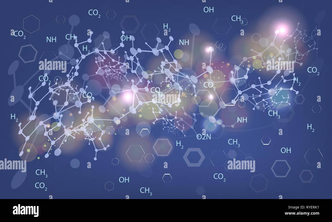 DNA molecule chemical chains and shapes. Medical or chemical abstract ...