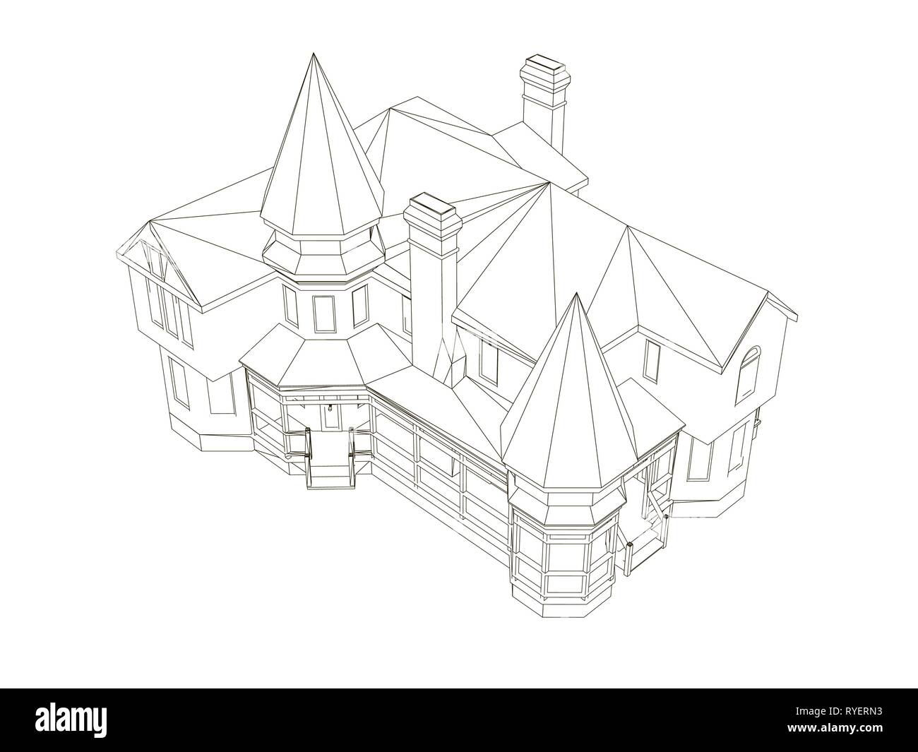 Outline of the building of black lines on a white background. Outline ...