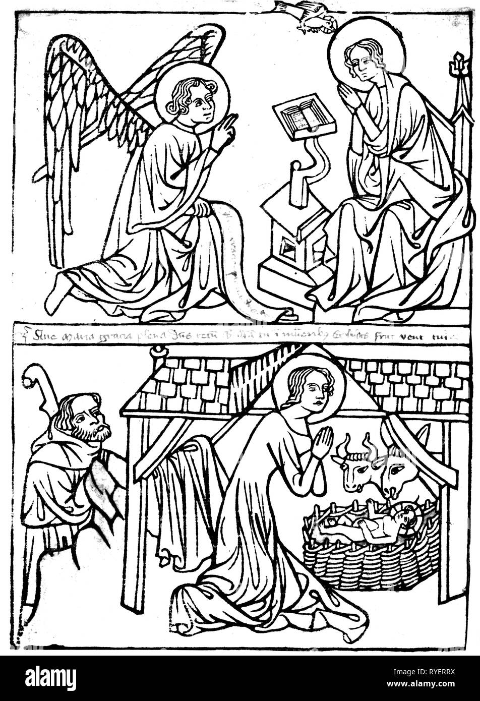 Woodcut with annunciation hi-res stock photography and images - Alamy
