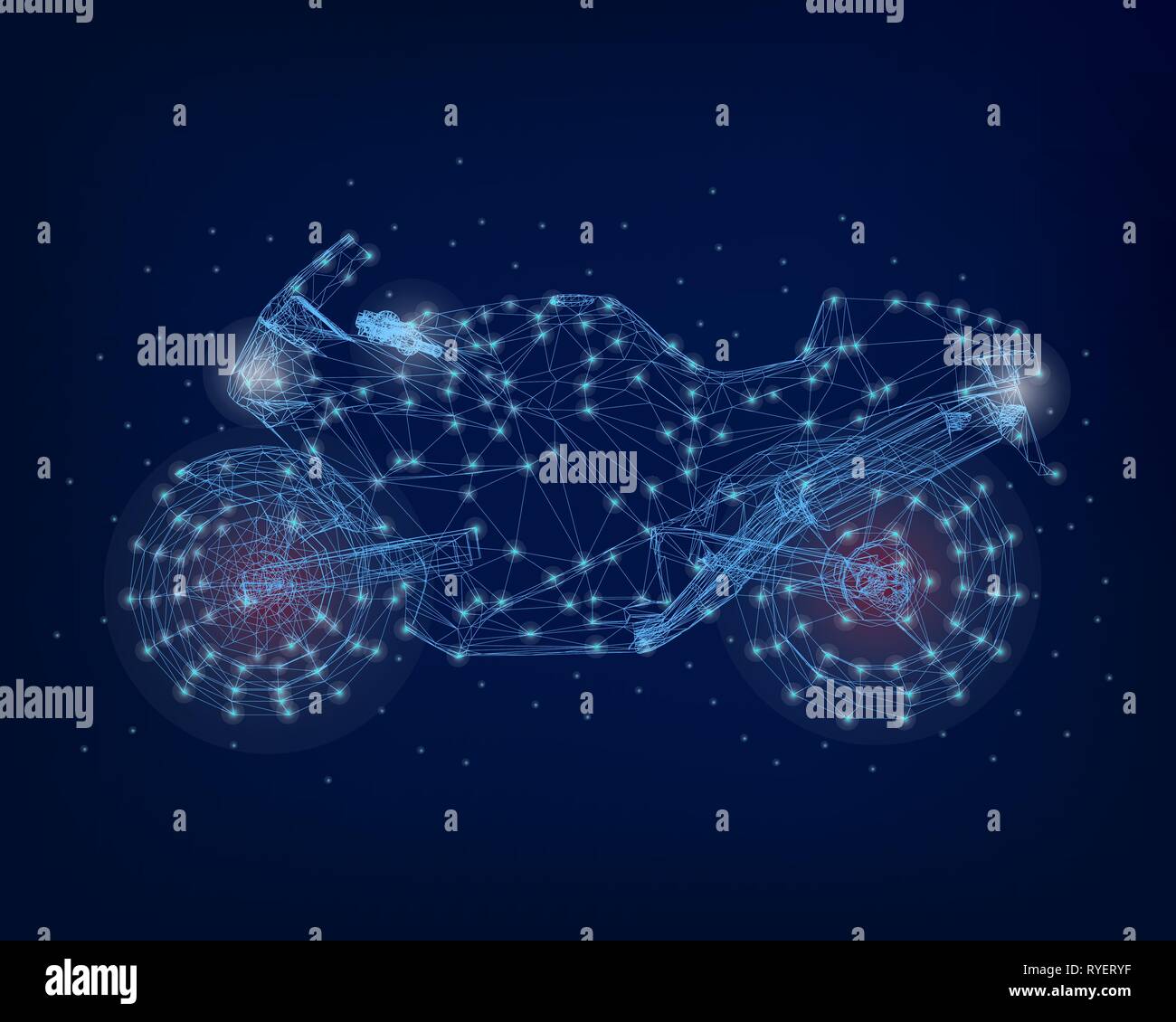 Motorcycle wireframe of blue lines on a dark background. Outline of the ...