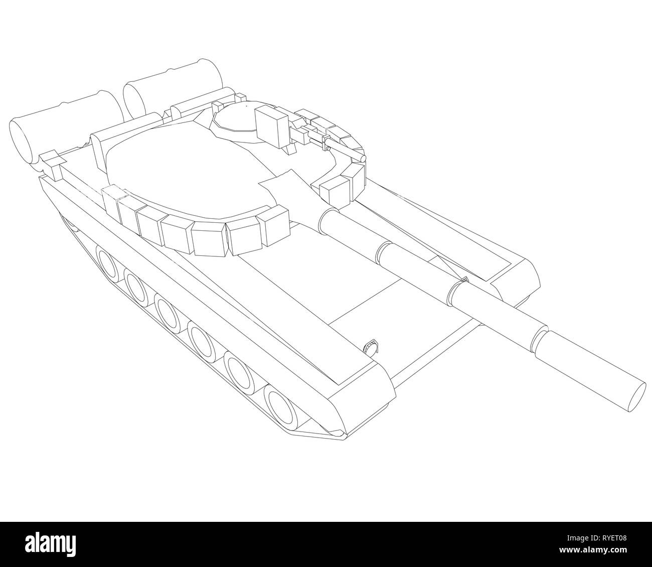 Outline of the battle tank of black lines on a white background ...