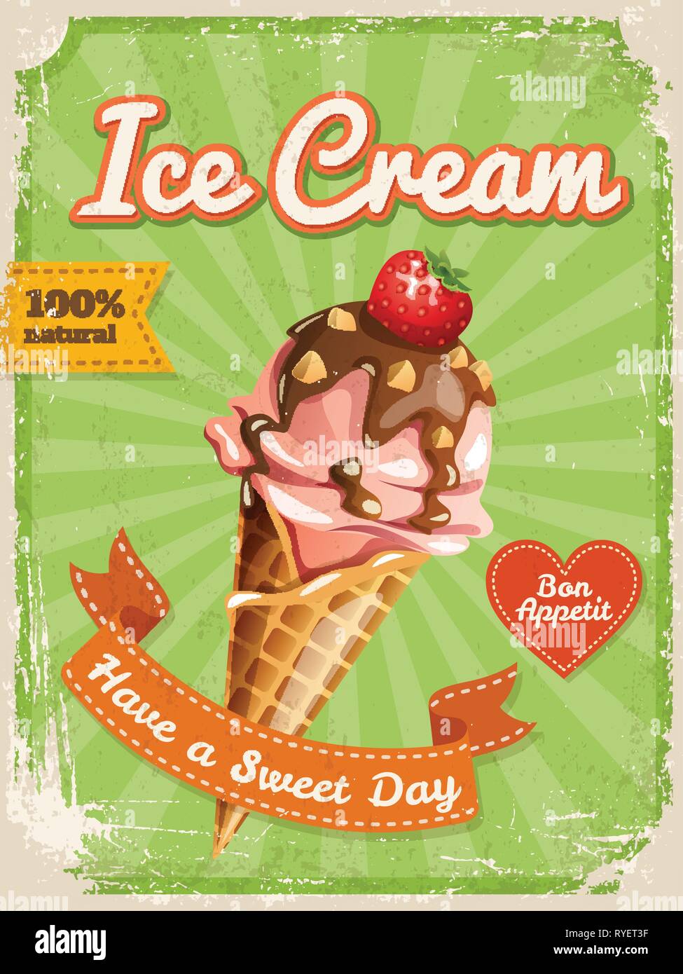 Vector sweet ice cream poster in vintage style with typography elements ...