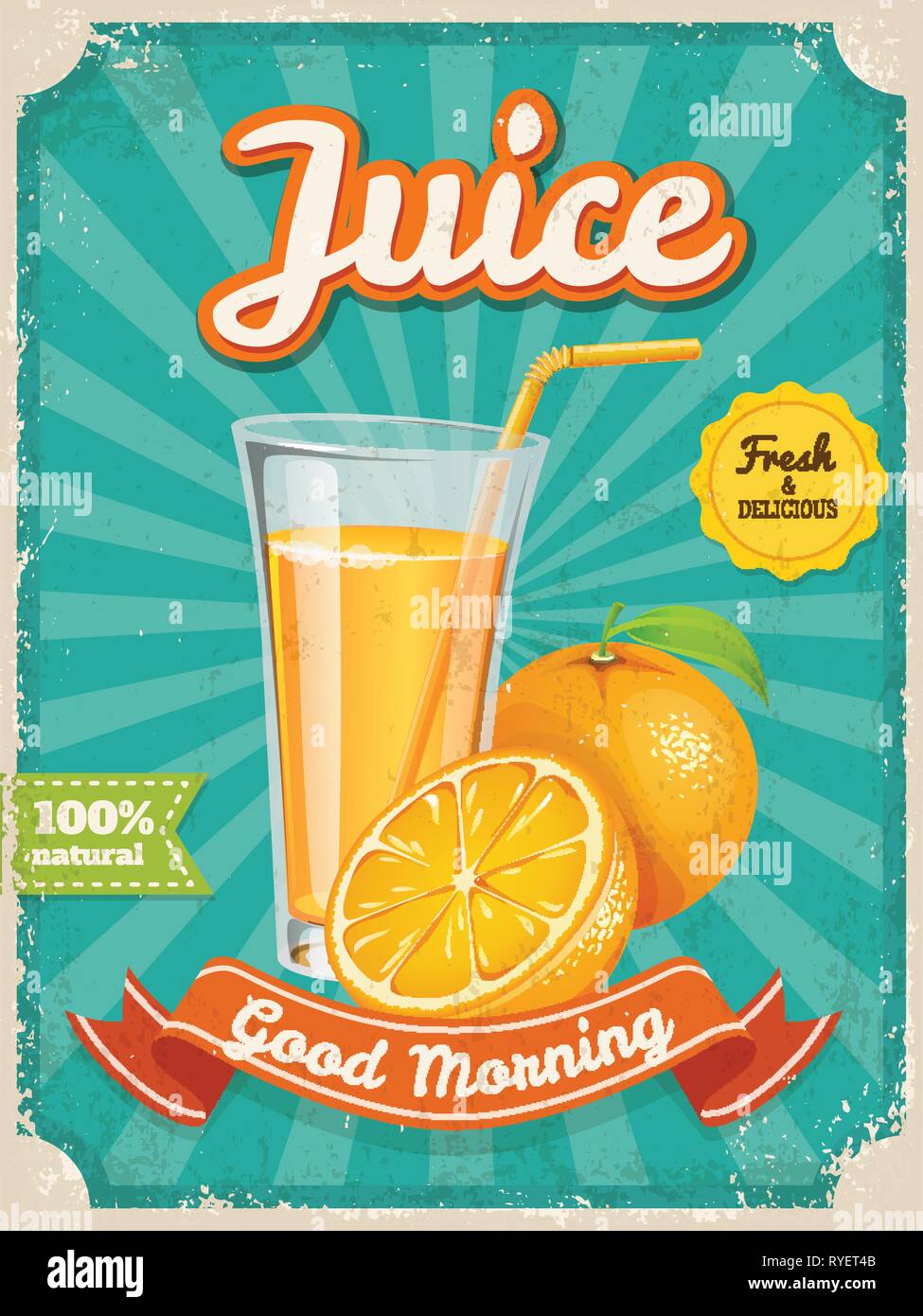 Vector orange juice poster in vintage style with typography elements ...