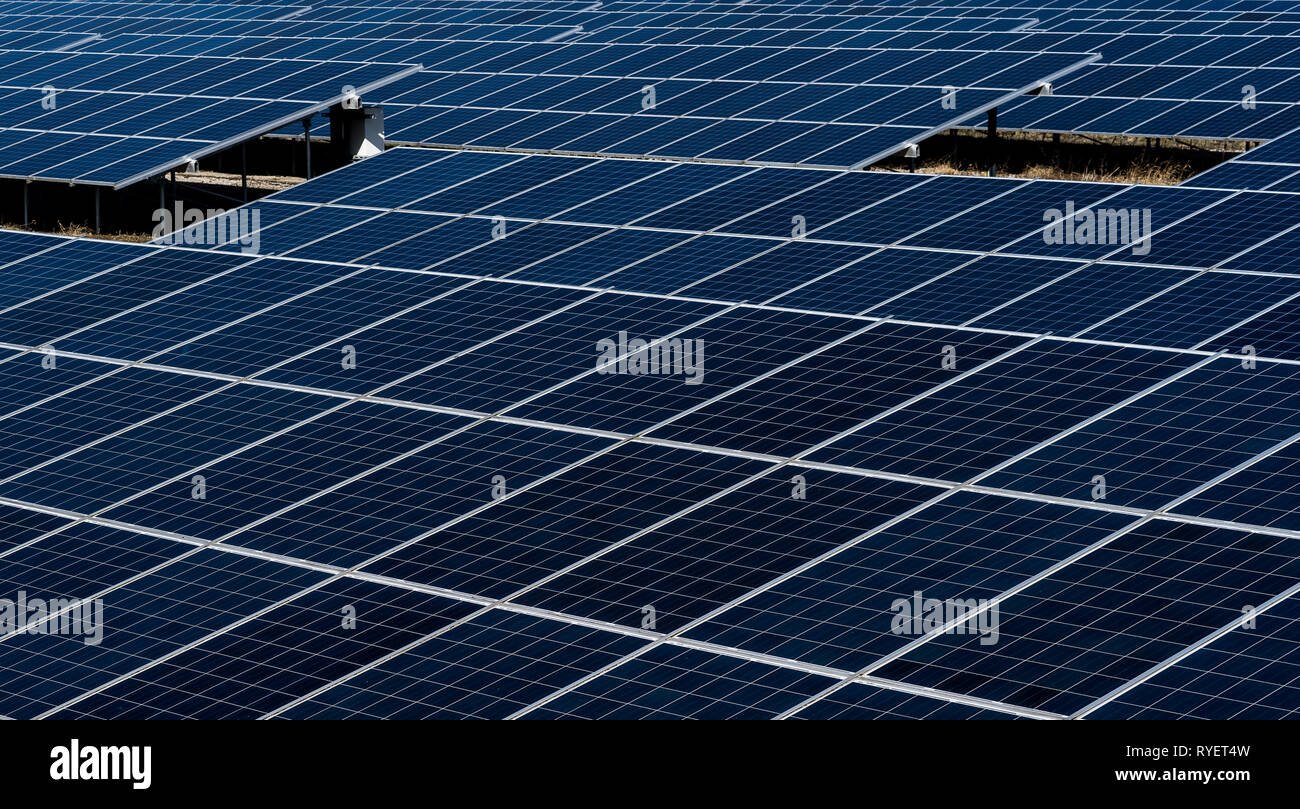 Solar panels in a row, solar panels grid, close up. photovoltaic system ...