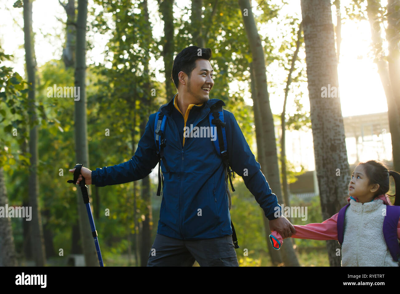Father and two children hiking hi-res stock photography and images - Alamy