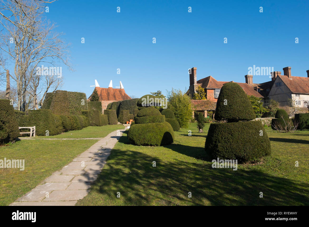 The Topiary Lawn at Great Dixter in Northiam, East Sussex, England, UK ...