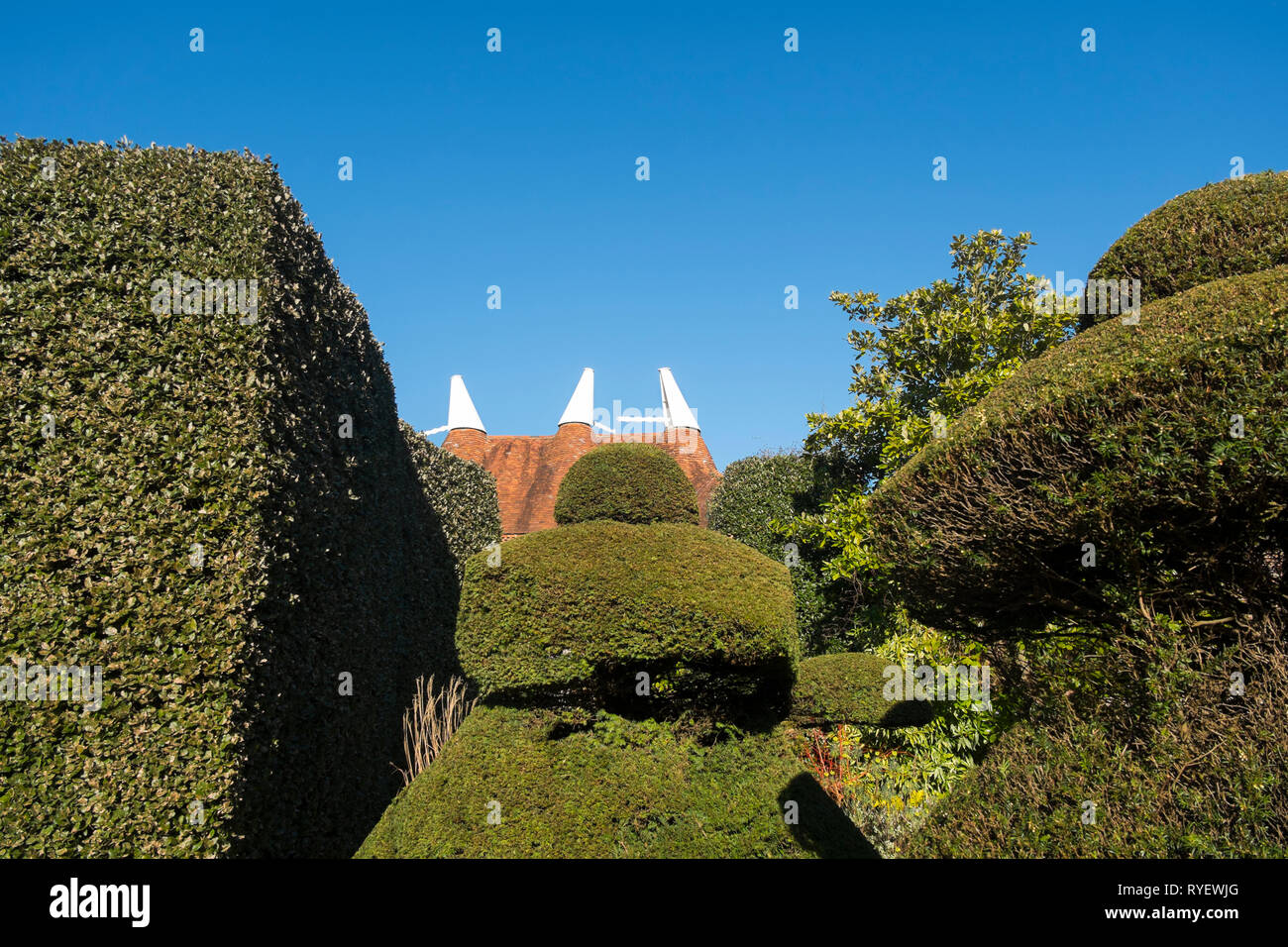 The Oast House from Topiary Lawn at Great Dixter in Northiam, East ...