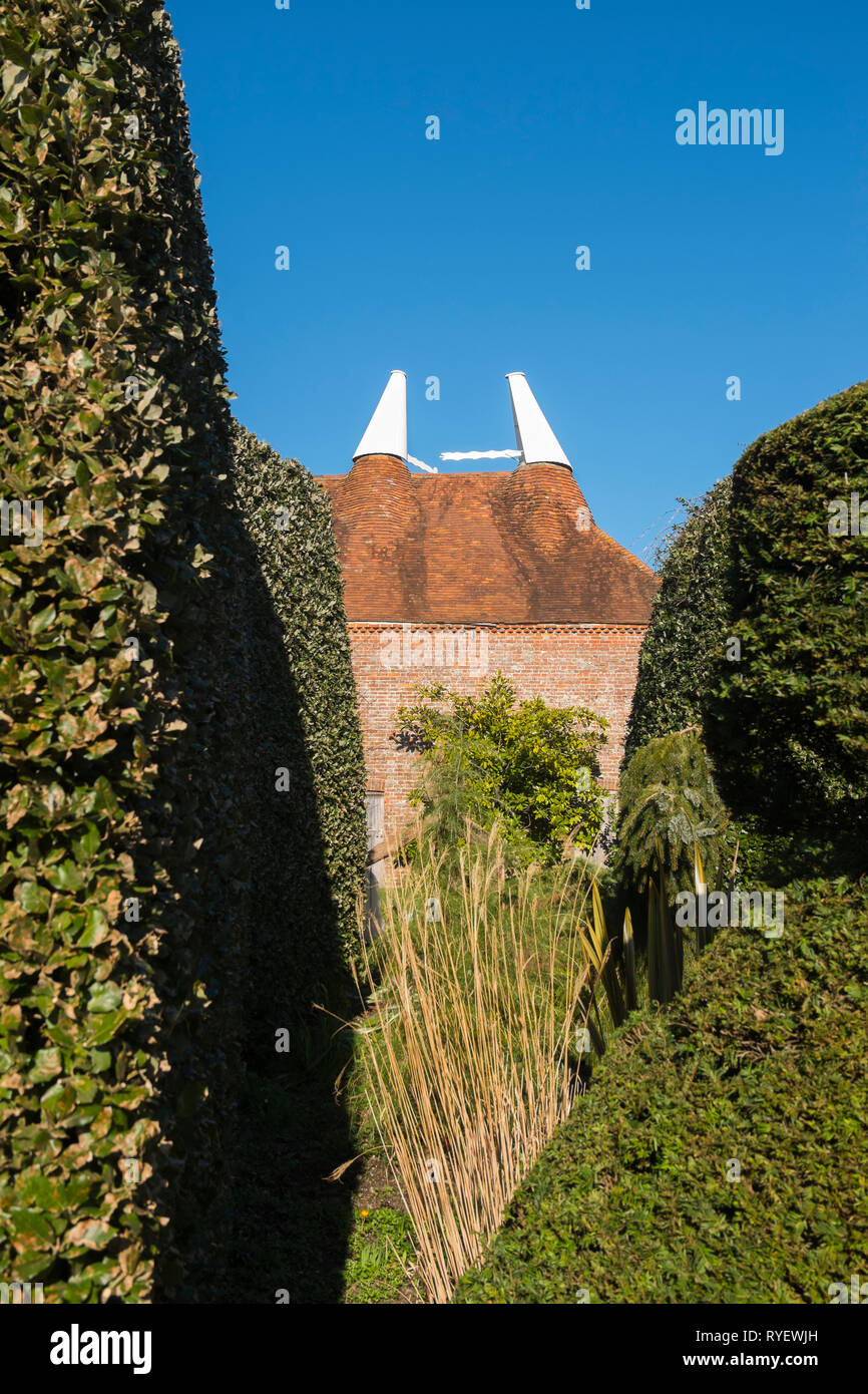 The Oast House from Topiary Lawn at Great Dixter in Northiam, East ...