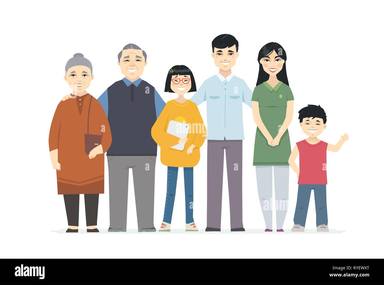 Happy Chinese family - cartoon people characters illustration Stock ...