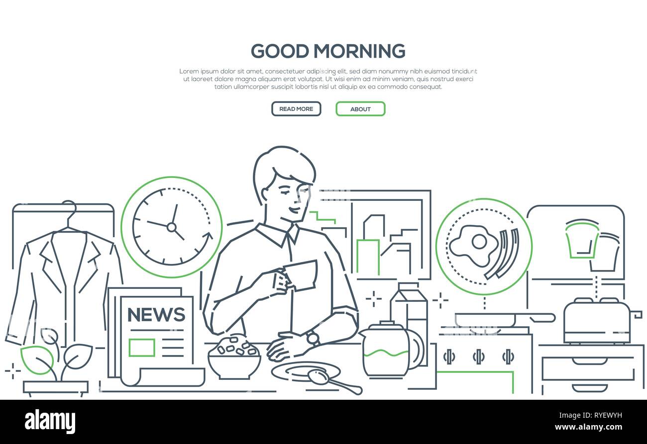 Good morning - line design style web banner Stock Vector Image & Art ...