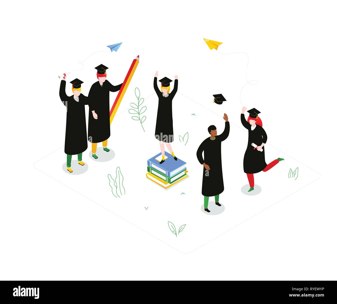 Graduation concept - modern colorful isometric vector illustration ...