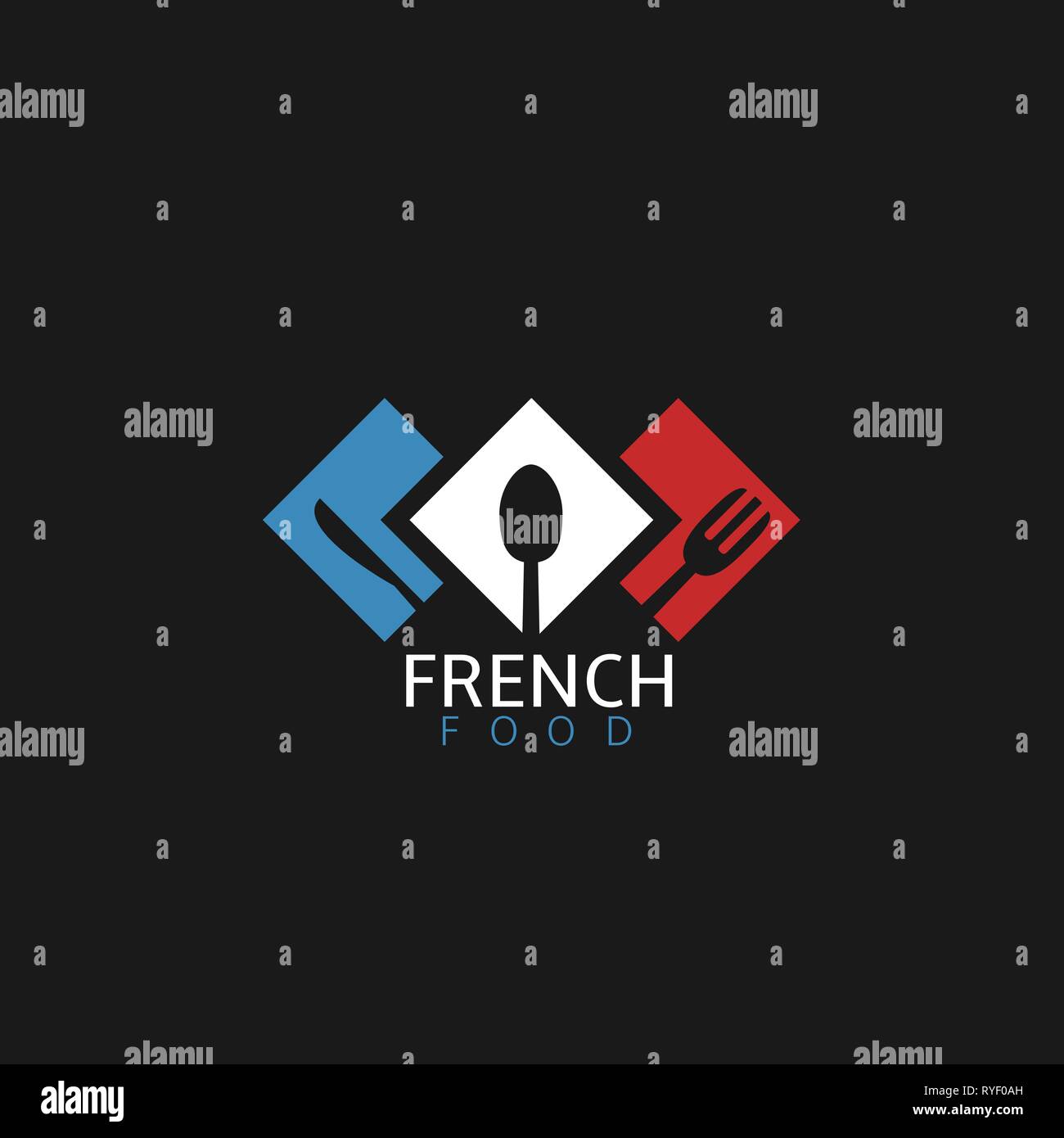 French food icon. French flag symbol Spoon fork and knife icons Stock ...