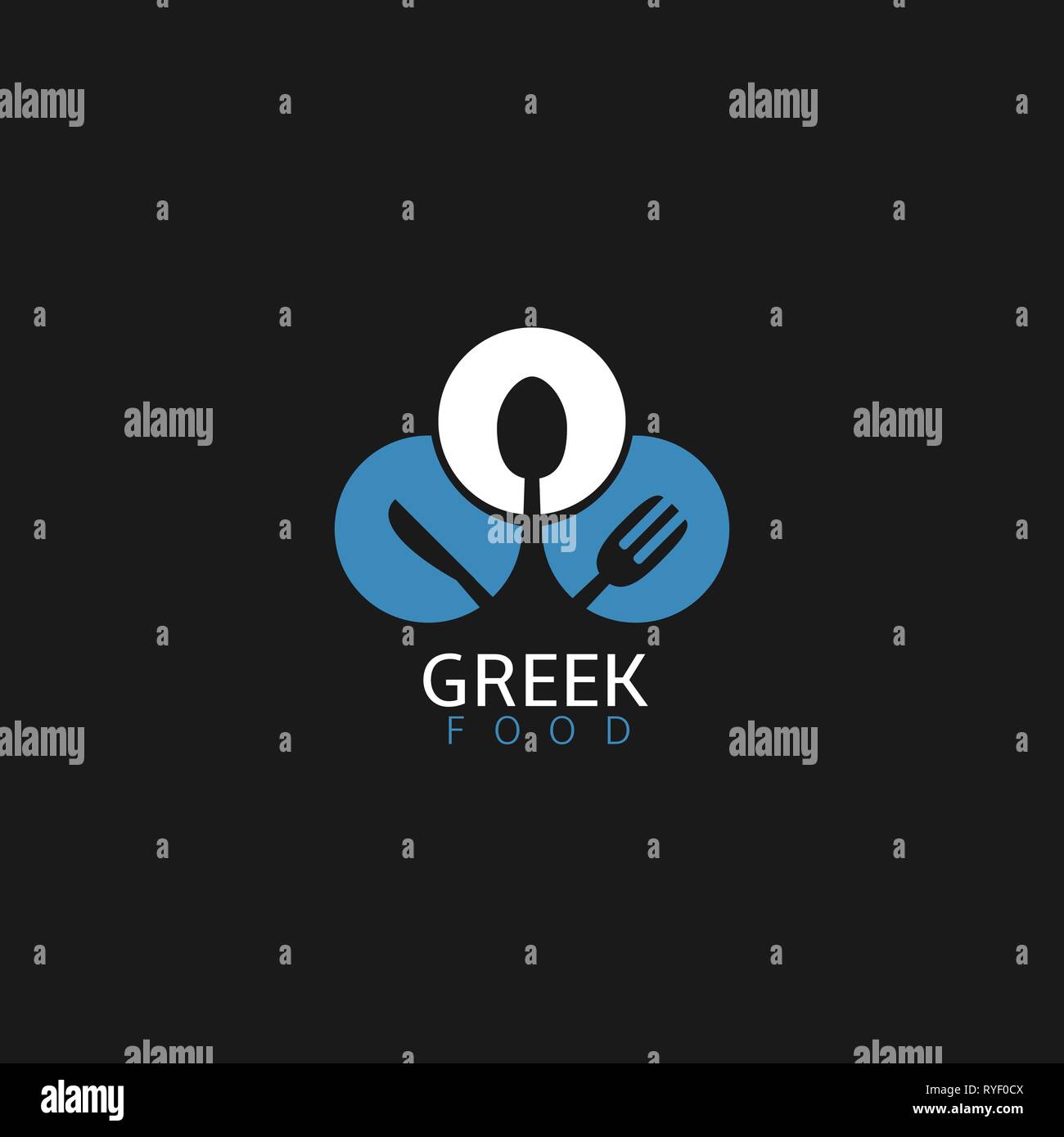 Greek food icon. Greek flag symbol Spoon fork and knife icons Stock ...