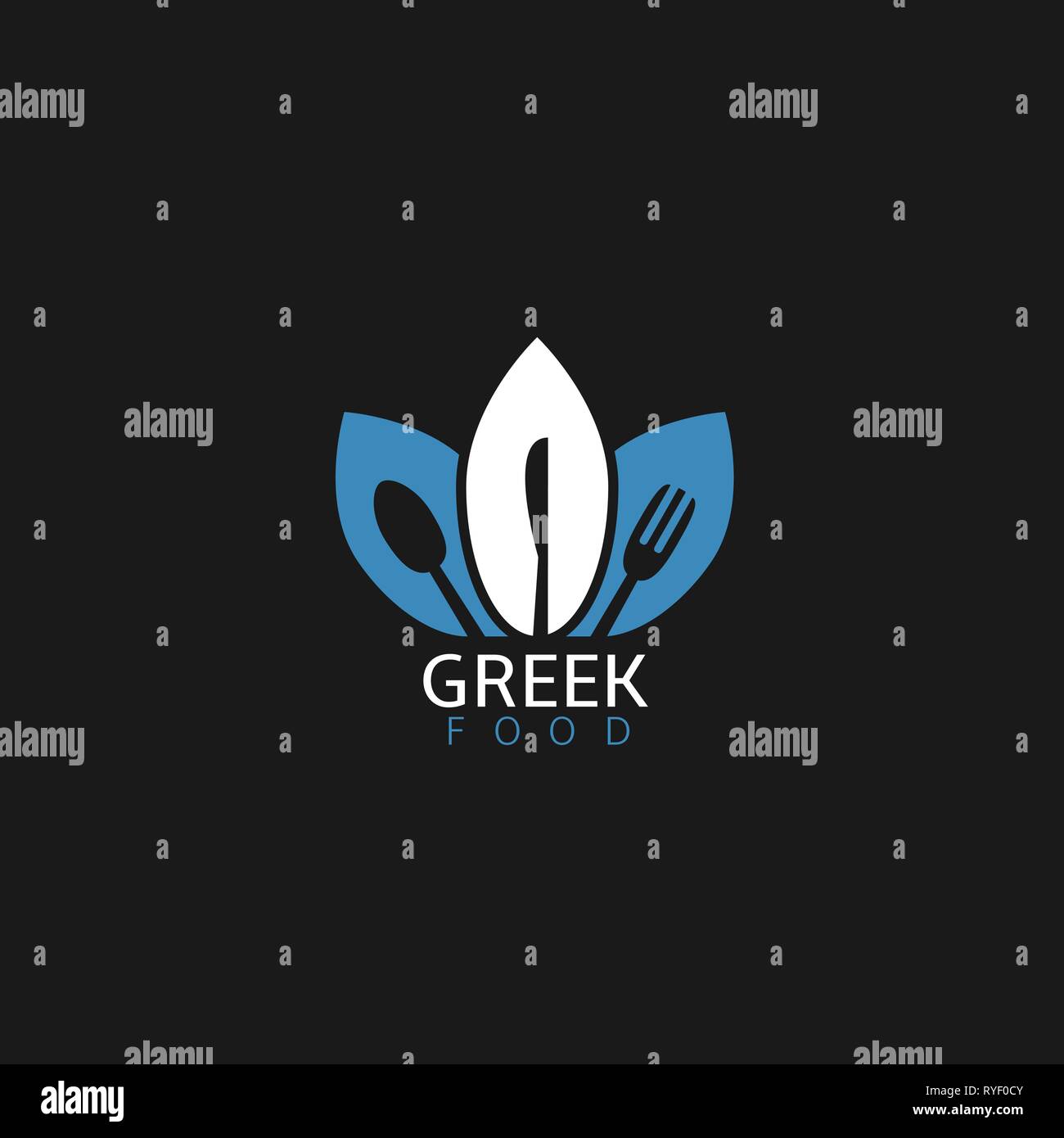 Greek food icon. Greek flag symbol Spoon fork and knife icons Stock ...