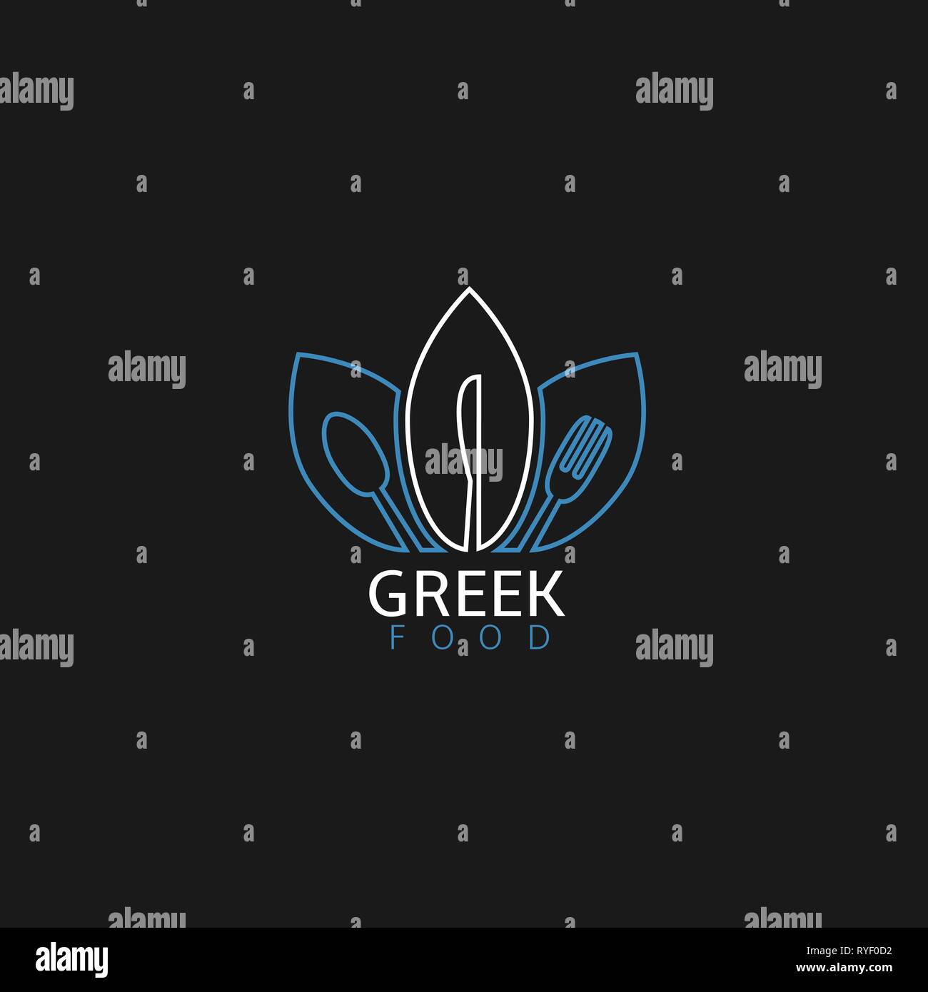 Greek food icon. Greek flag symbol Spoon fork and knife icons Stock ...