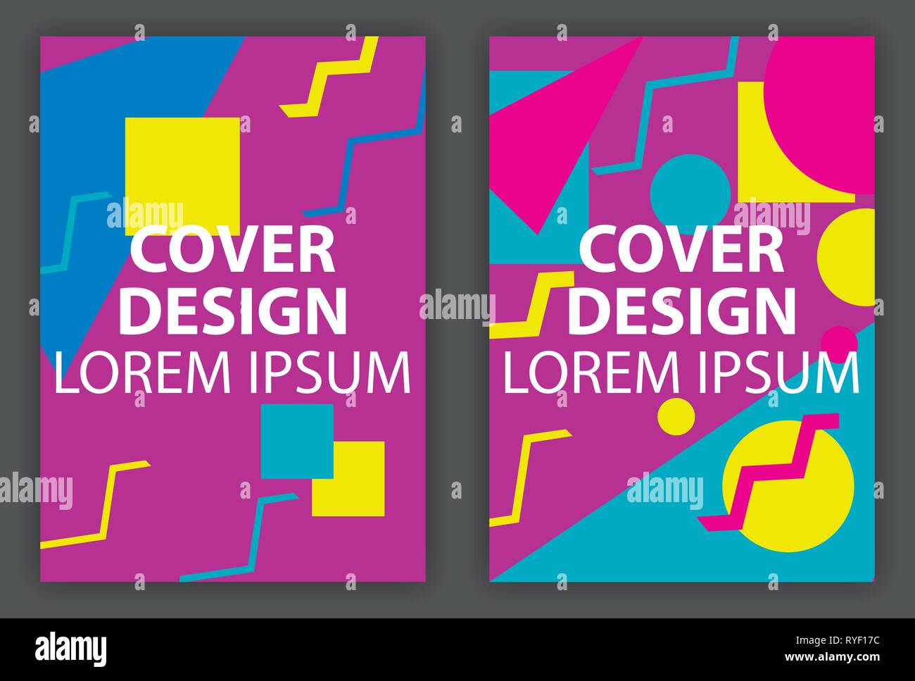Cover design poster with geometric elements in the style of 80s ...