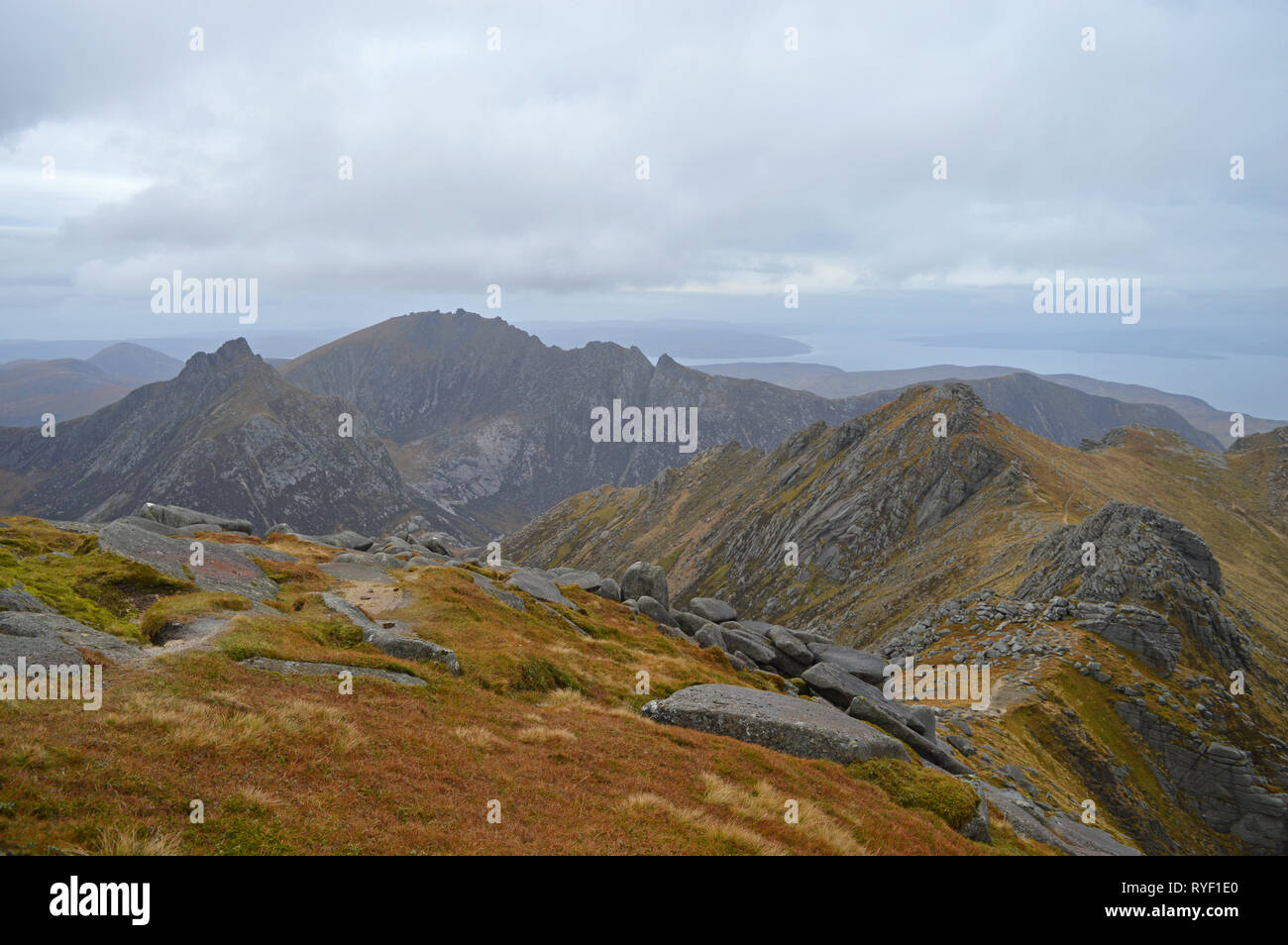Views on summit of Goatfell towards Caisteal Abhail and Cir Mhor Stock ...