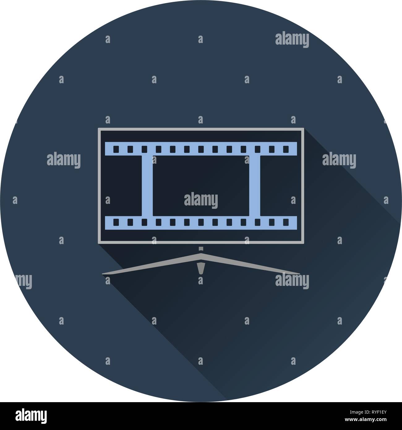Cinema TV screen icon on gray background, round shadow. Vector ...