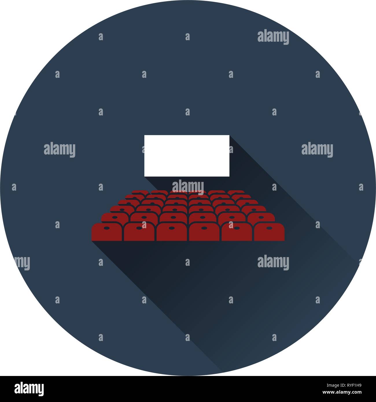 Cinema auditorium icon on gray background, round shadow. Vector ...