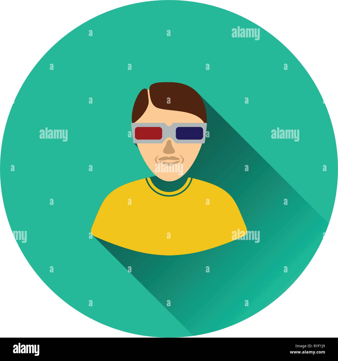 Man with 3d glasses icon on gray background, round shadow. Vector ...
