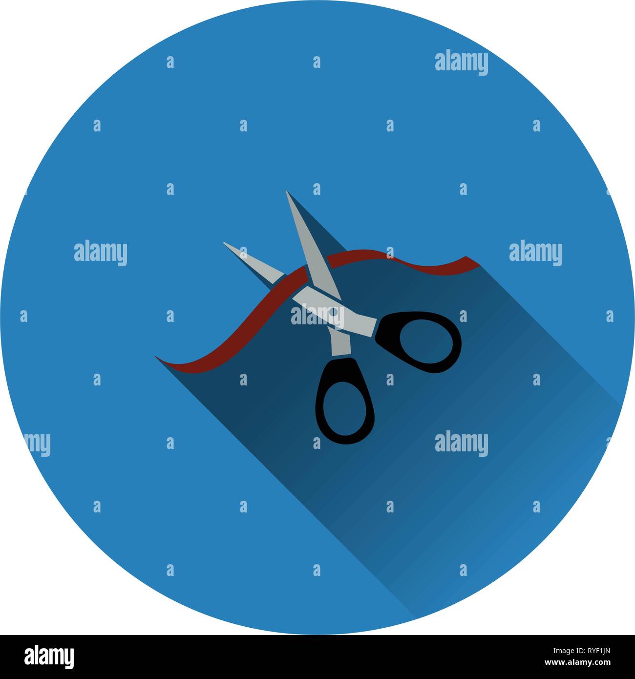 Ceremony ribbon cut icon on gray background, round shadow. Vector ...