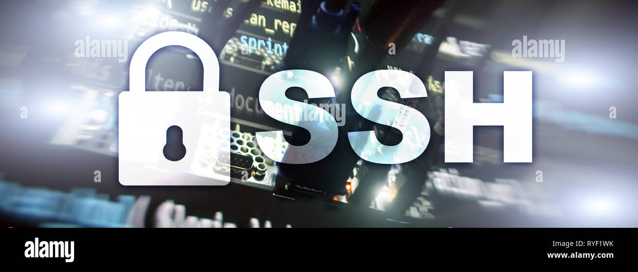 SSH, Secure Shell protocol and software. Data protection, internet and telecommunication concept ...