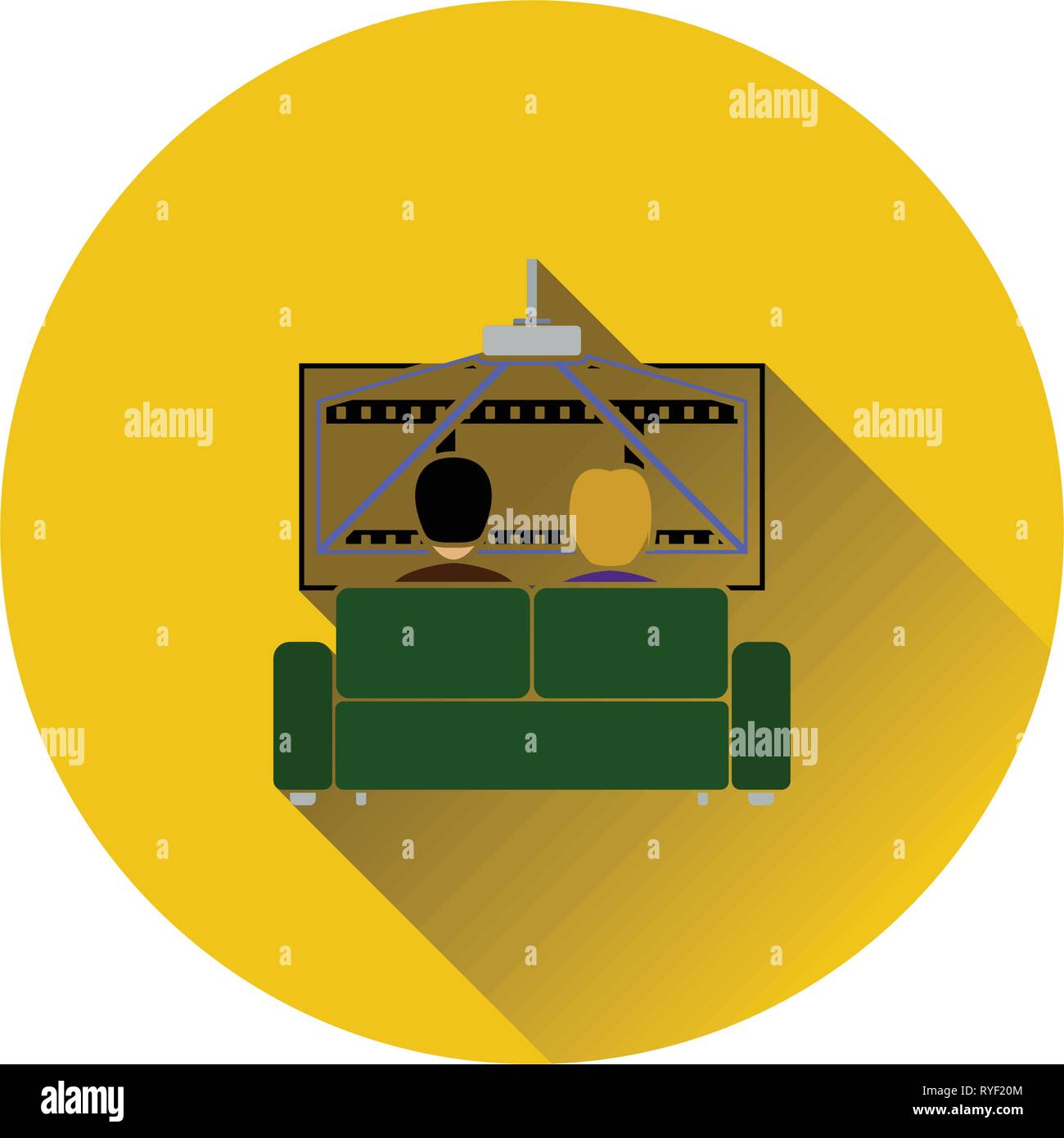 Cinema sofa icon on gray background, round shadow. Vector illustration ...