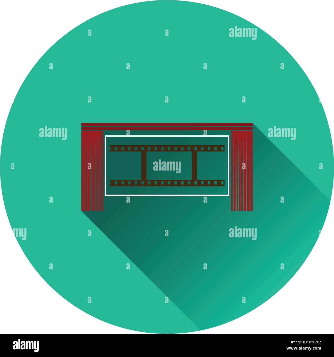 Cinema theater auditorium icon on gray background, round shadow. Vector ...