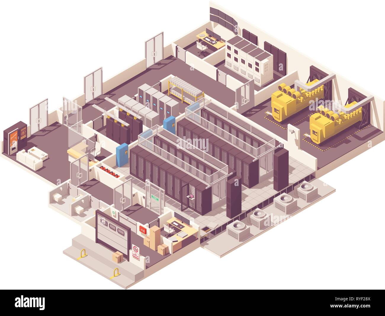 Vector isometric data center. Server room with hot and cold aisle ...