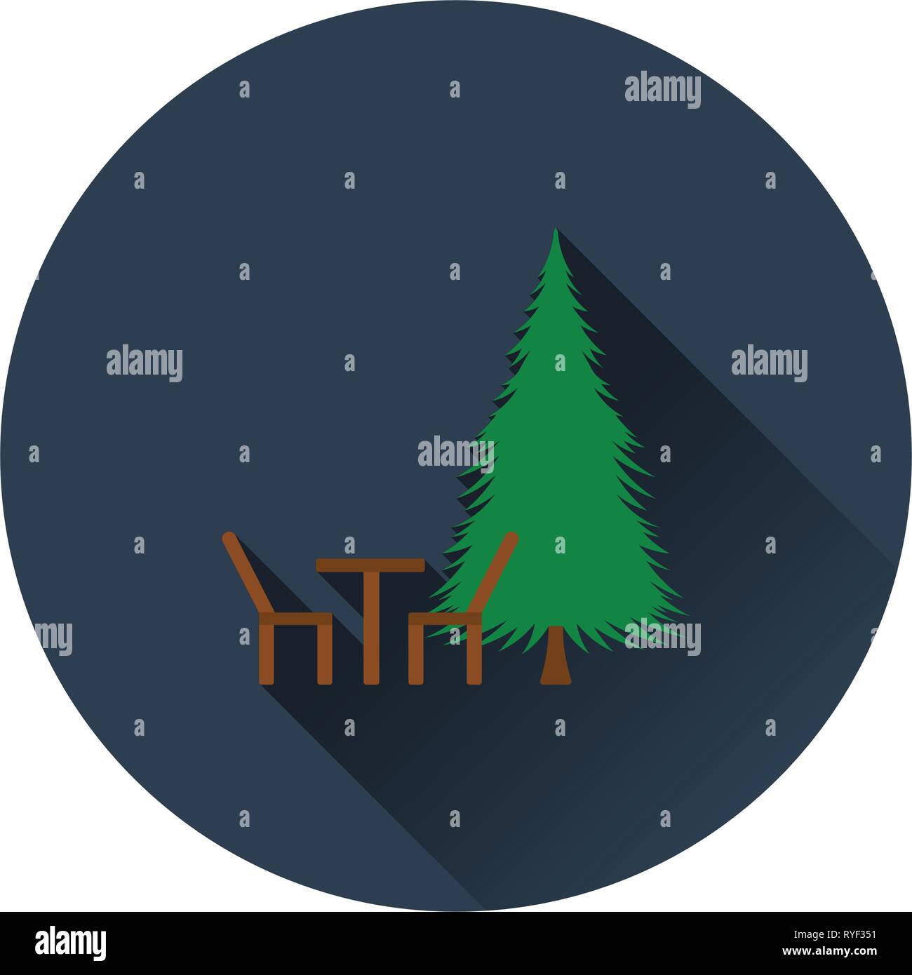 Flat design icon of park seat and pine tree in ui colors. Vector ...
