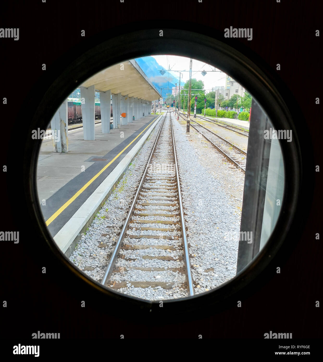 look out through the circle train window Stock Photo - Alamy