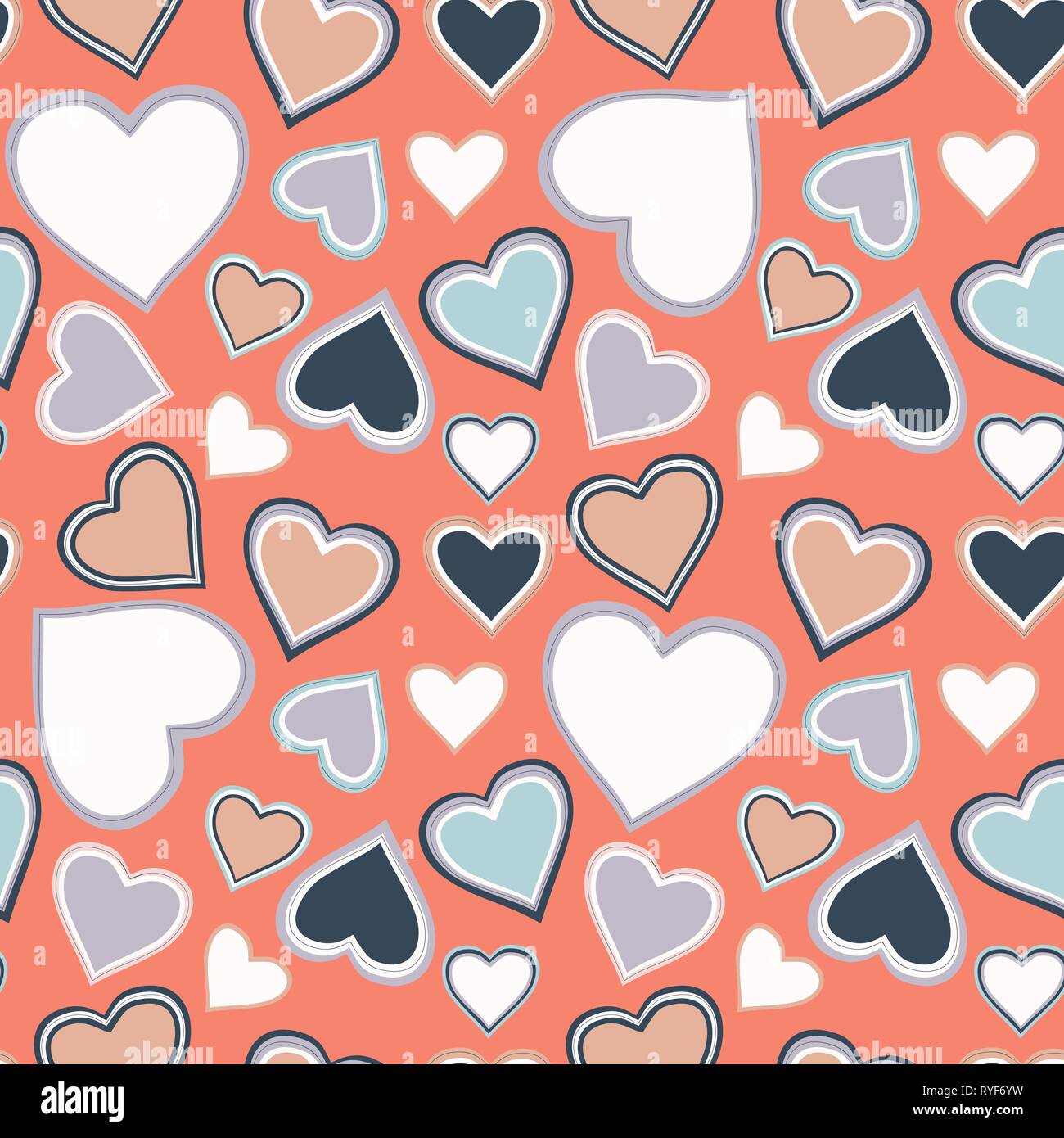 Fun hearts seamless pattern. Freehand drawn colorful heart shape vector ...