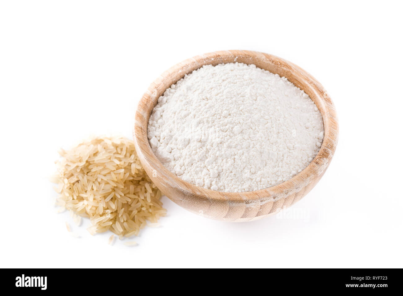 White rice flour in a bowl isolated on white background Stock Photo - Alamy