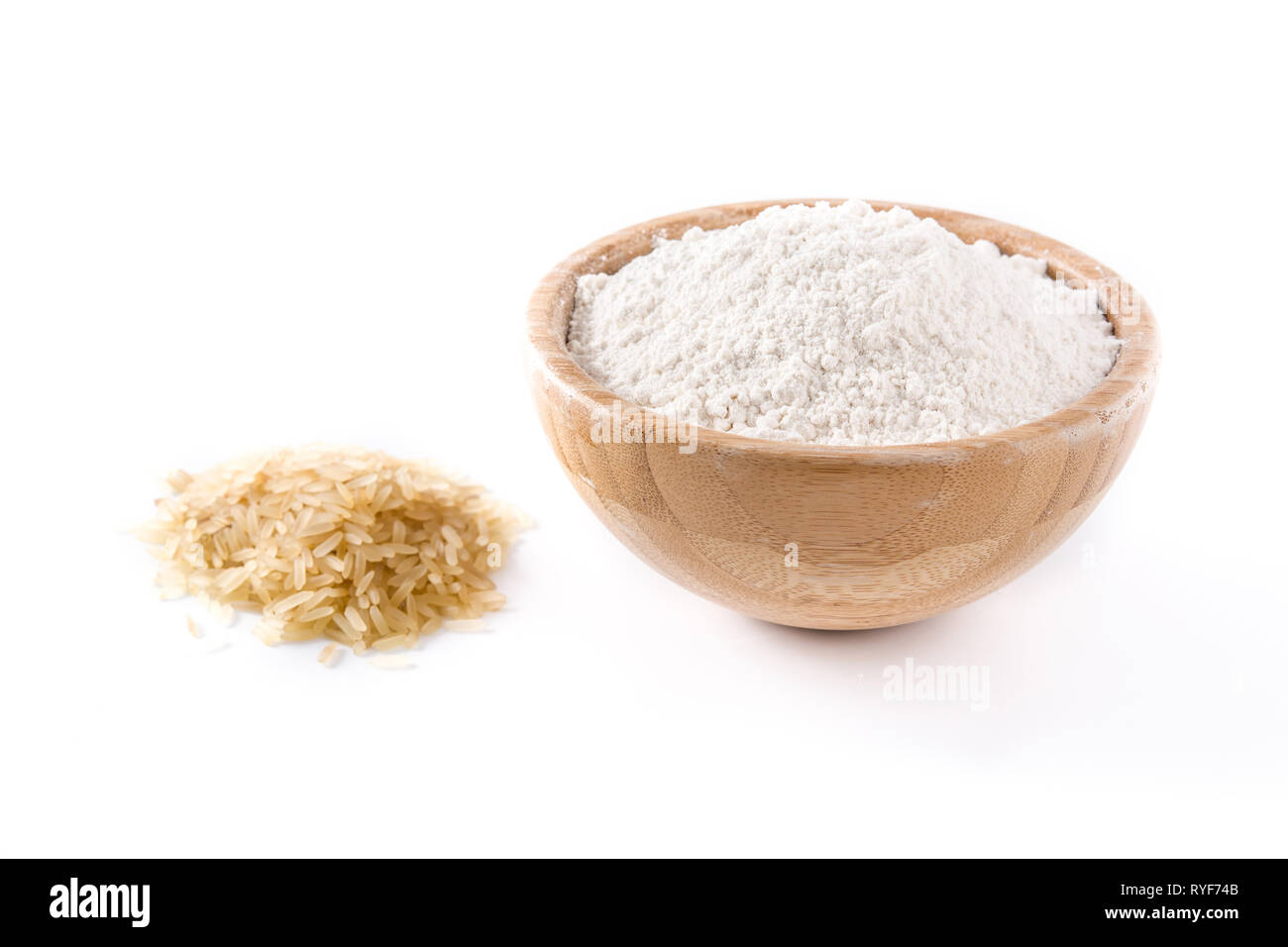 White rice flour in a bowl isolated on white background Stock Photo - Alamy