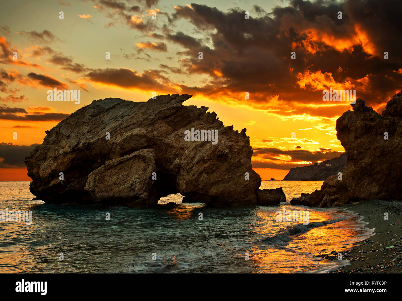 Sunset at Tertsa beach, Viannos municipality, southern Crete, Greece ...
