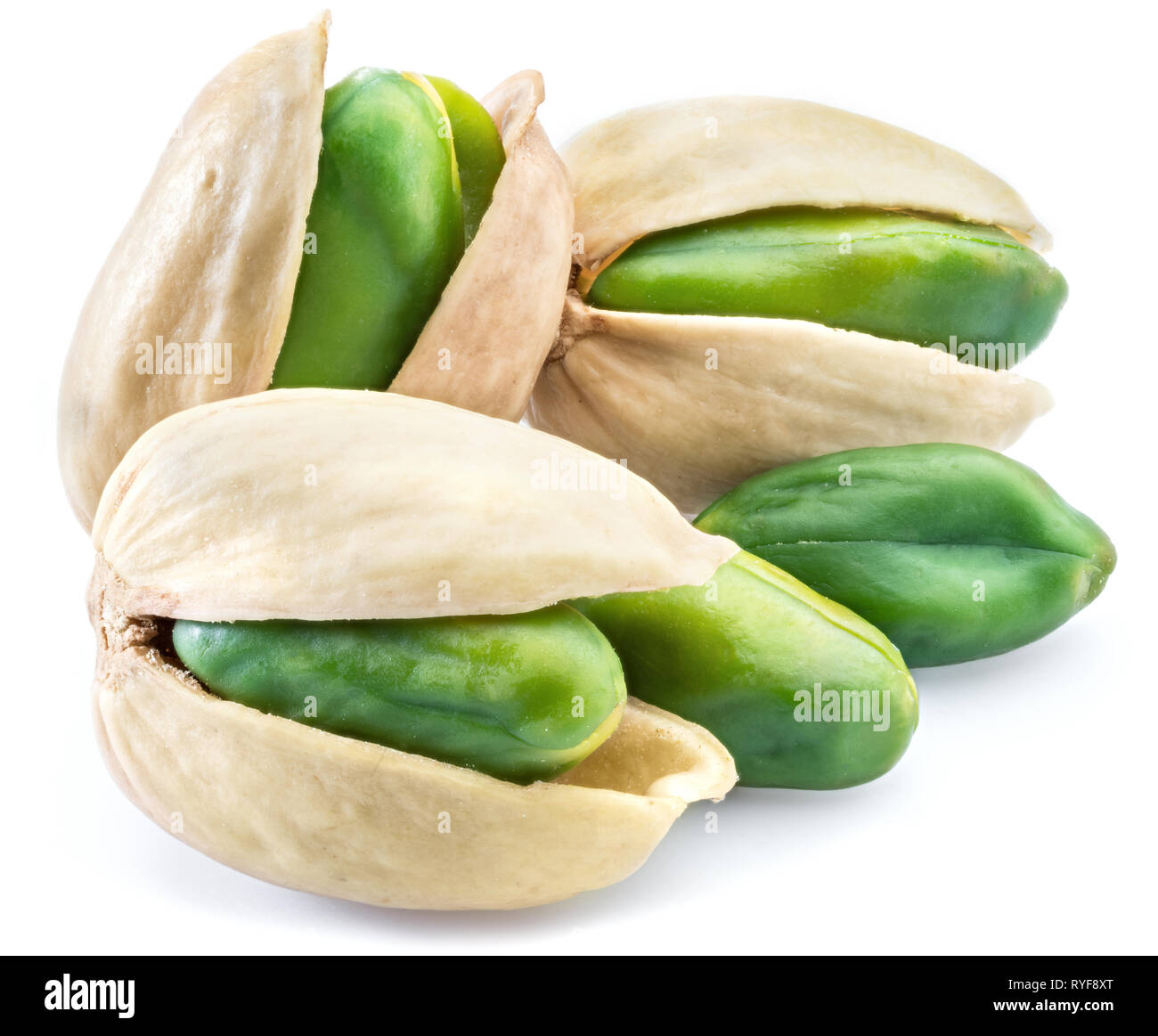 Green pistachio nuts with pistachio shell on white background Stock ...