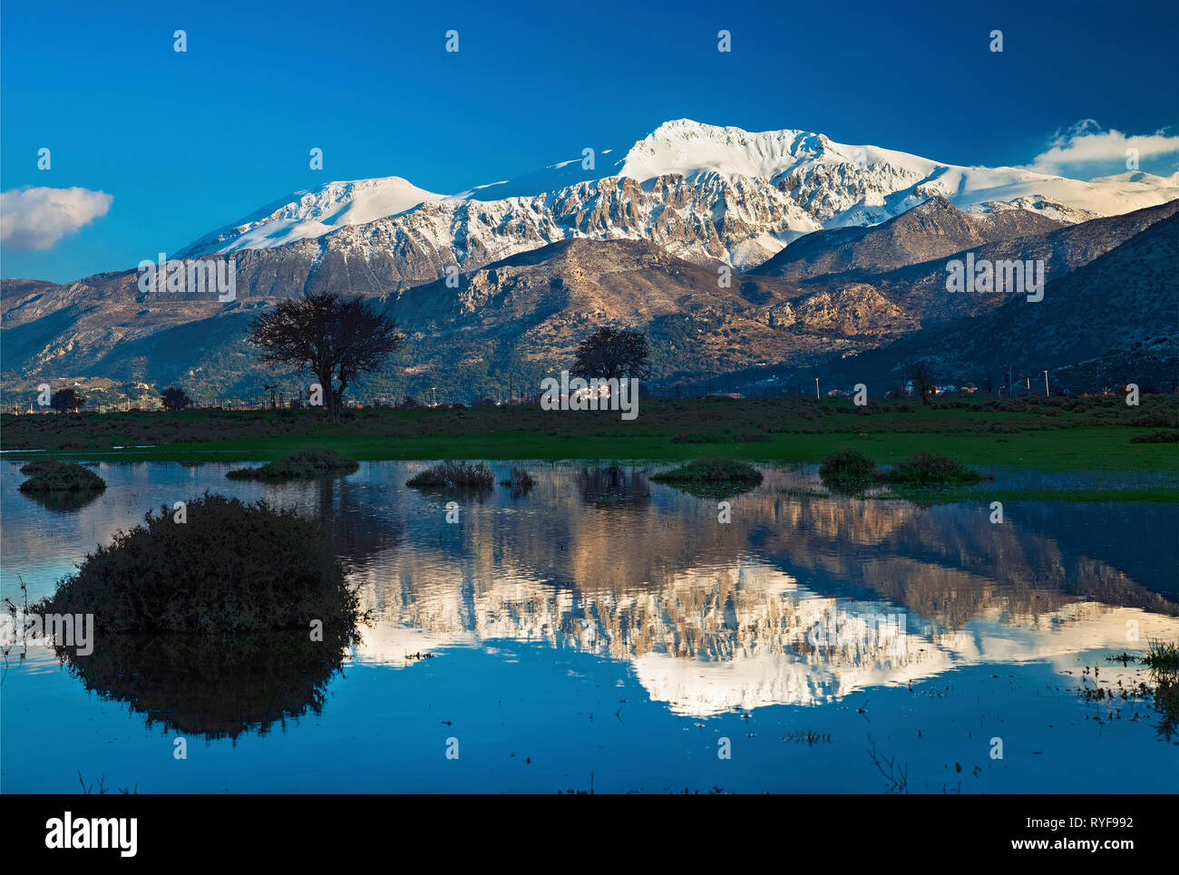 Lasithi Plateau and Dikti mountain (Spathi peak -2148 m), Crete, Greece ...