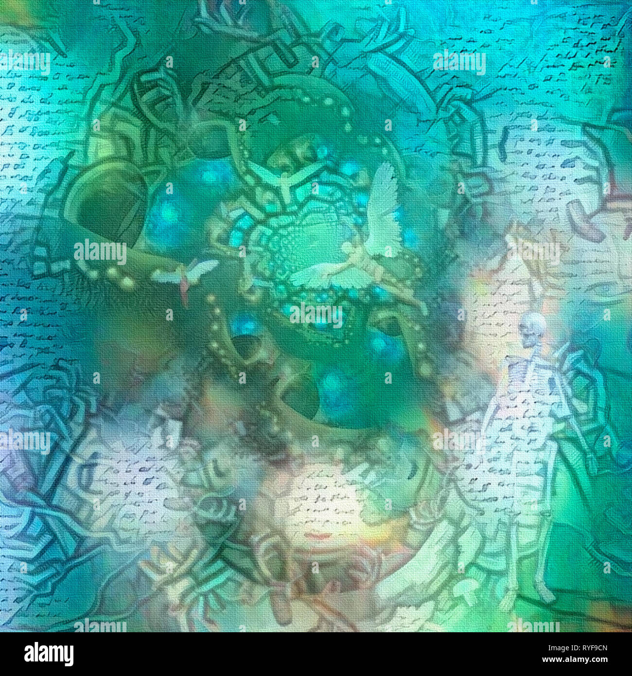 Surrealism. Men with wings symbolizes angels. Skeleton represents death ...