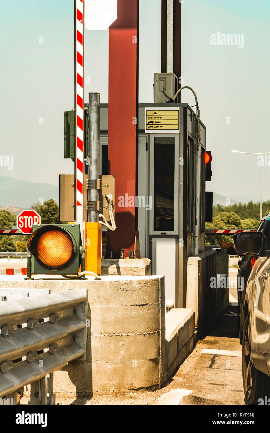 Pay toll booth close up - Paying to use highway autobahn Stock Photo ...
