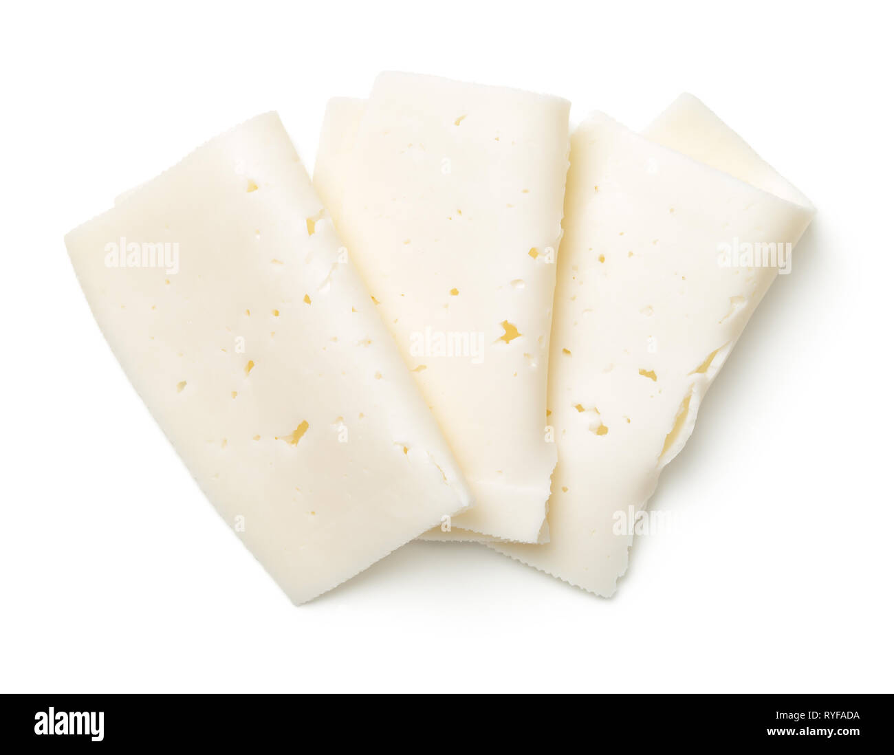 Goat cheese slices isolated on white background. Top view Stock Photo ...