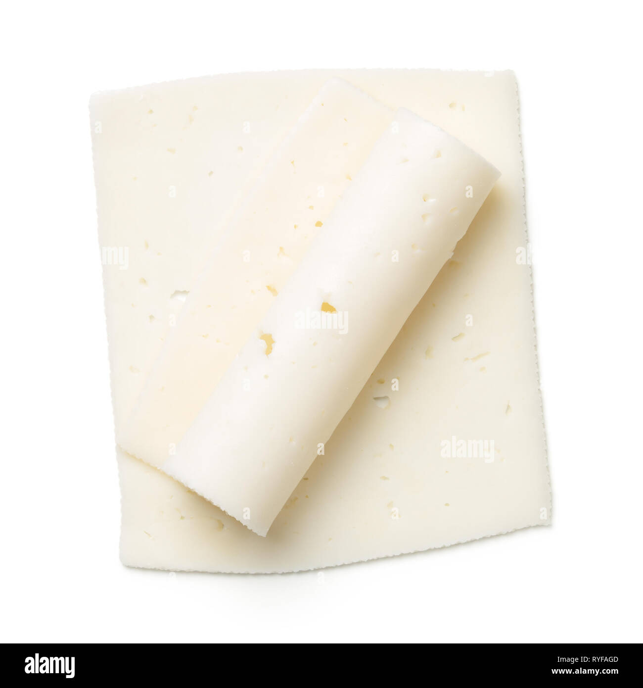 Goat cheese slices isolated on white background. Top view Stock Photo ...