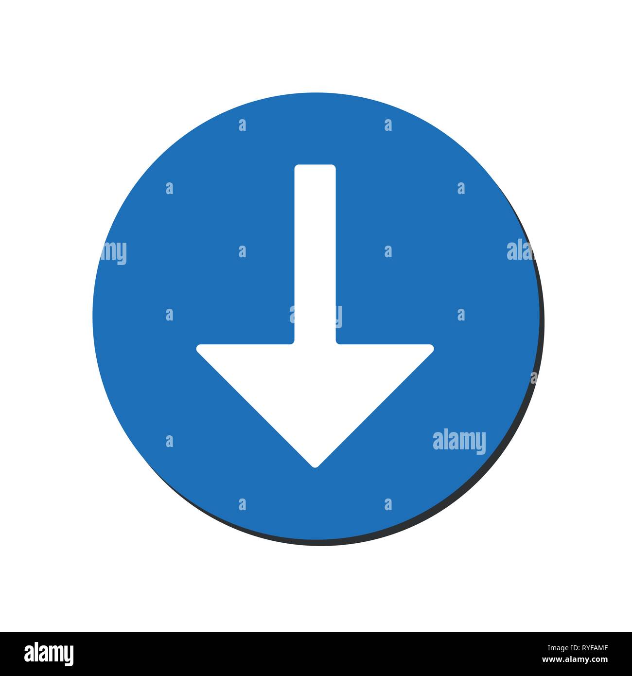 Arrow Down vector icon. This rounded flat symbol is drawn with white ...