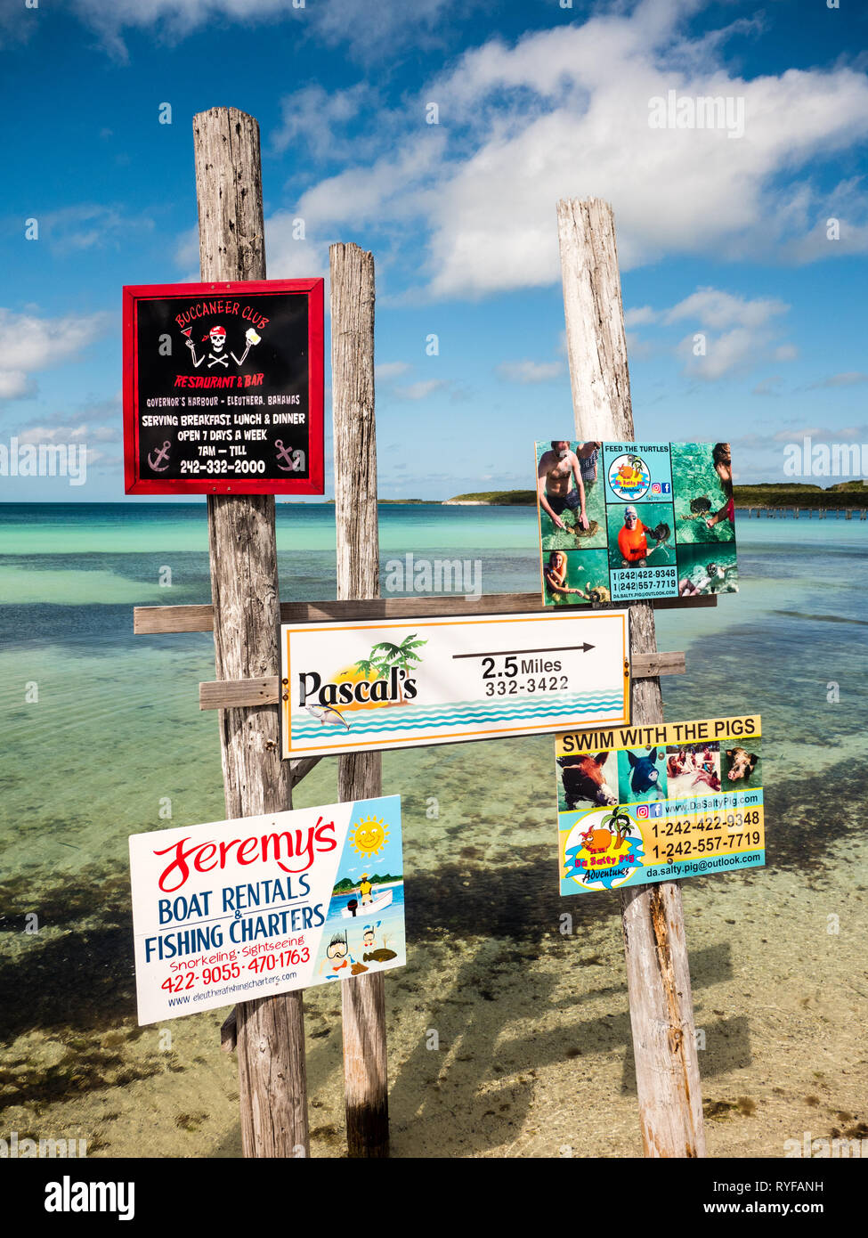 Tourist Signs on the Coast Governors Harbour, Eleuthera, The Bahamas ...