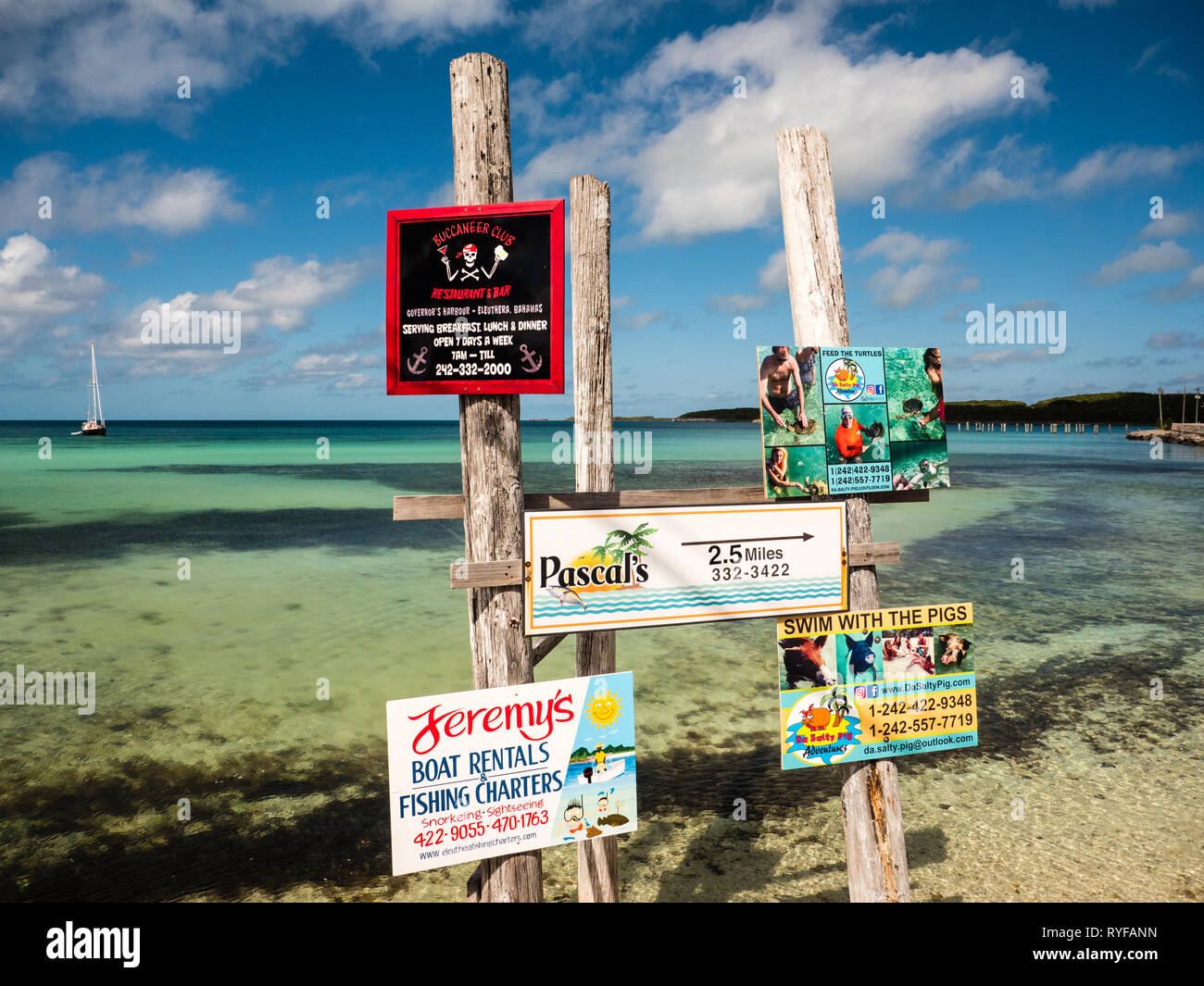 Tourist Signs on the Coast Governors Harbour, Eleuthera, The Bahamas ...
