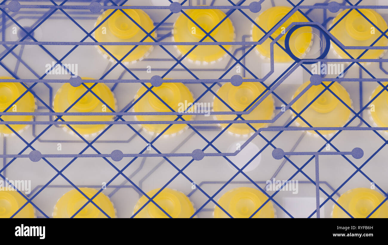 Round silicone switches and PCB on plastic membrane. Disassembled ...