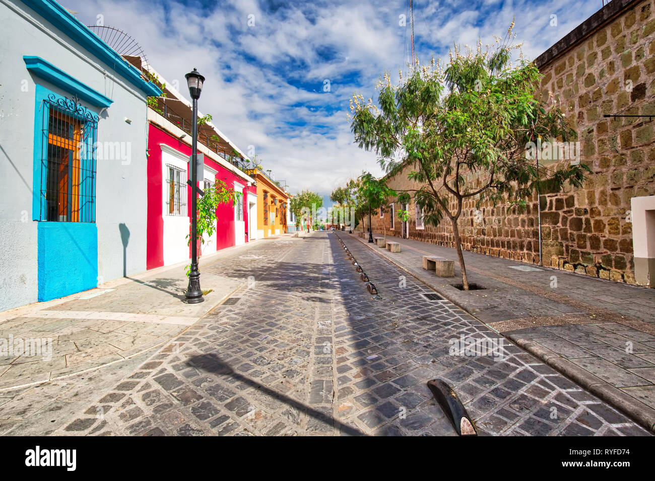 Oaxaca, Scenic old city streets and colorful colonial buildings in ...