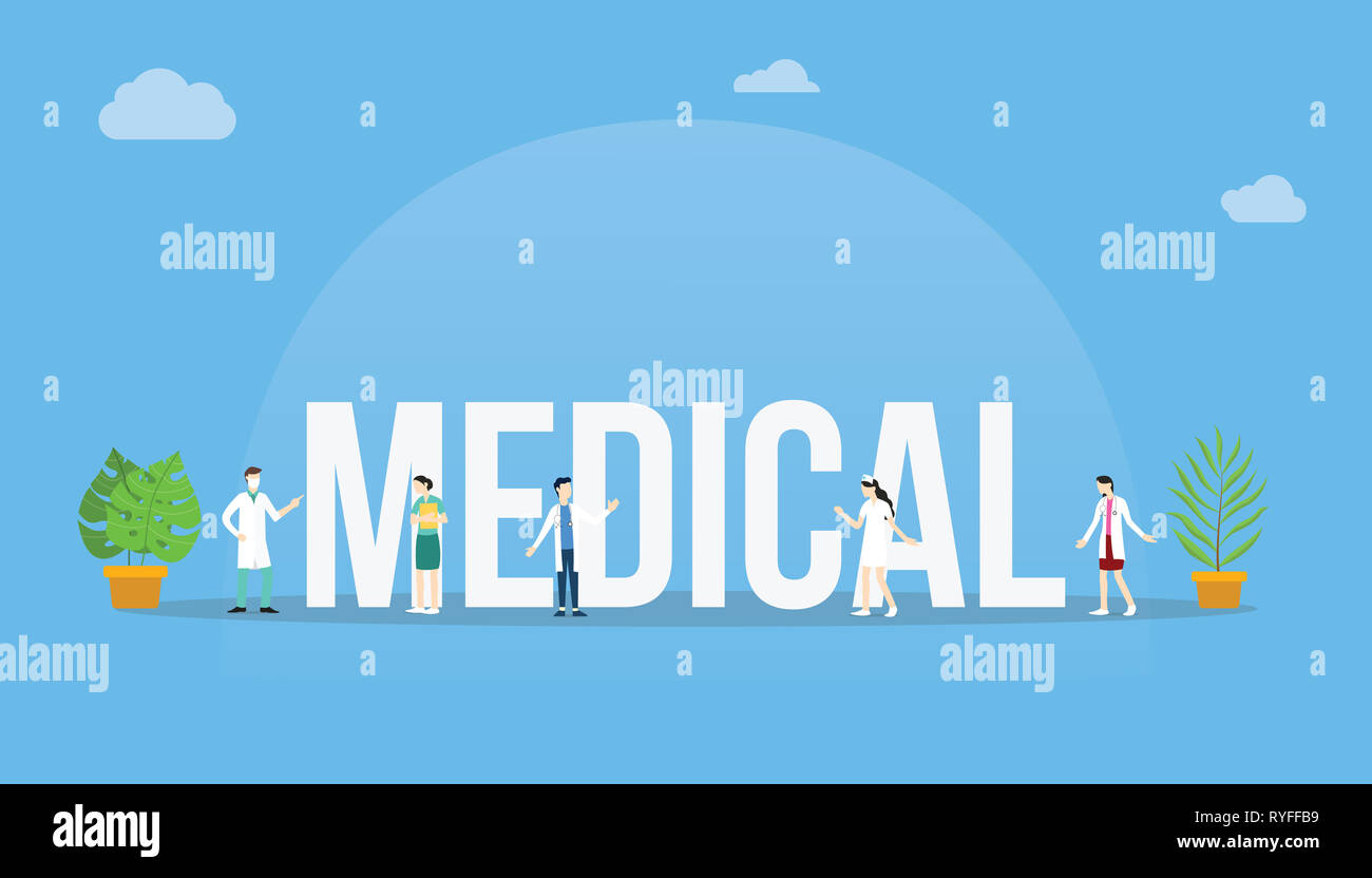 medical big text banner with team of doctor and nurse standing - vector ...