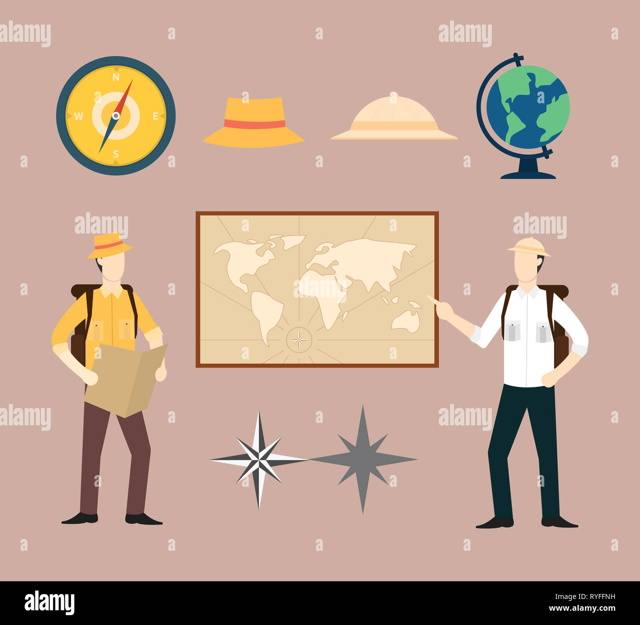 explorer or adventure geography set collection - vector illustration ...