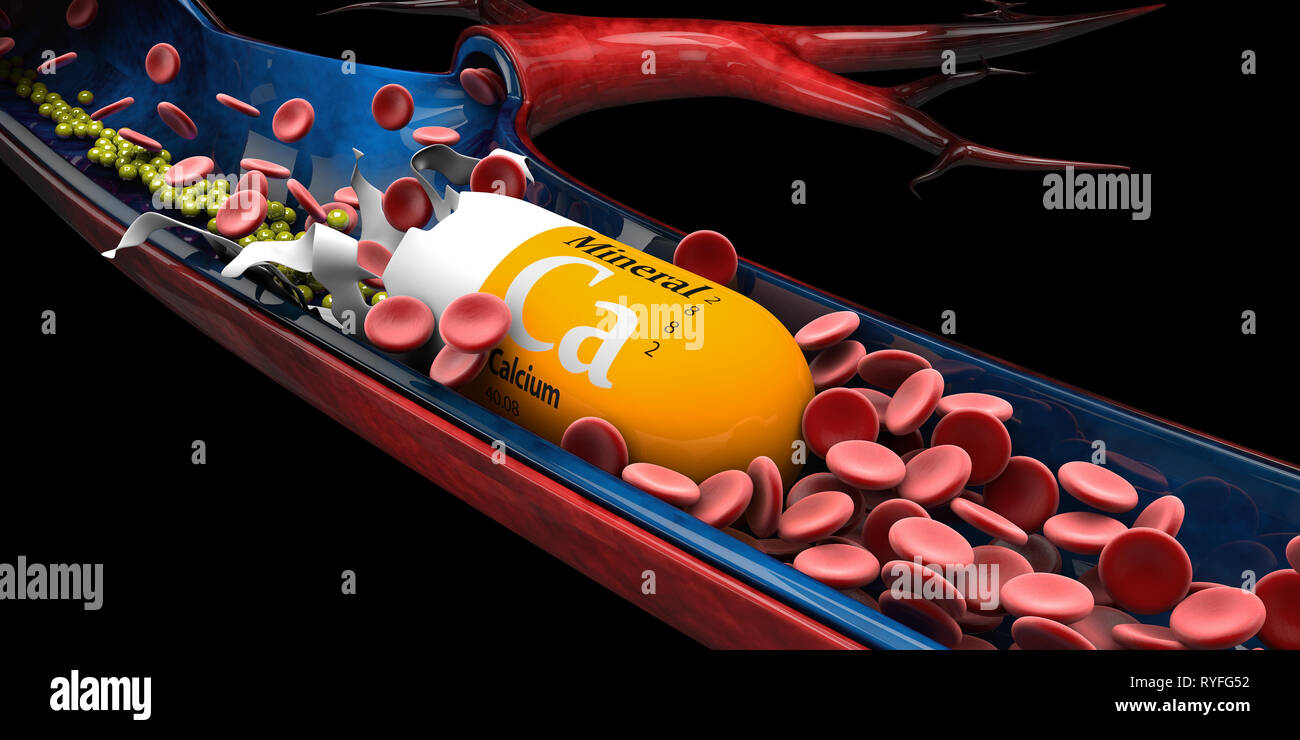 3d Illustration of Mineral Calcium Capsule dissolves in the vien Stock ...