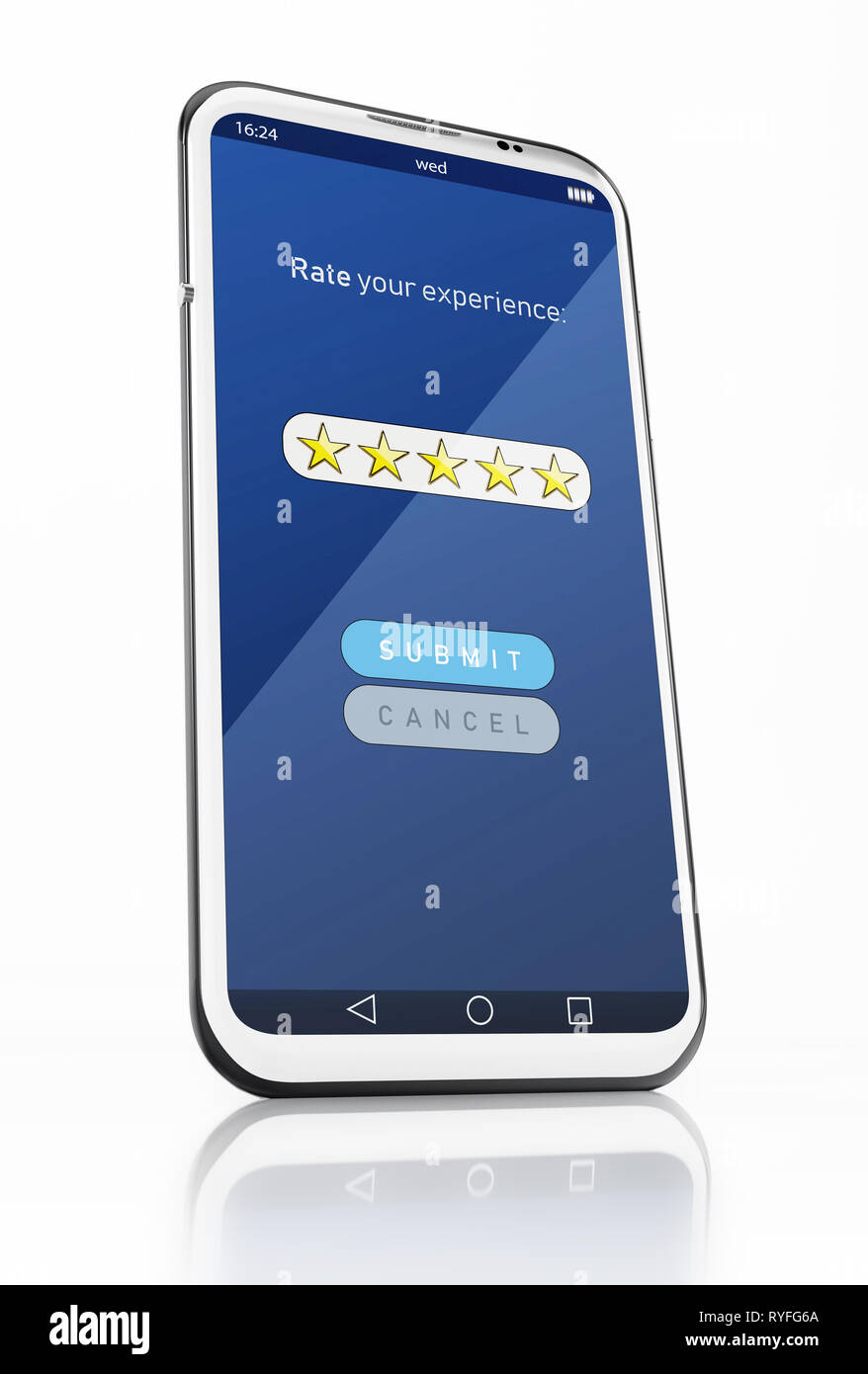 Five stars rating screen on smartphone. 3D illustration Stock Photo - Alamy